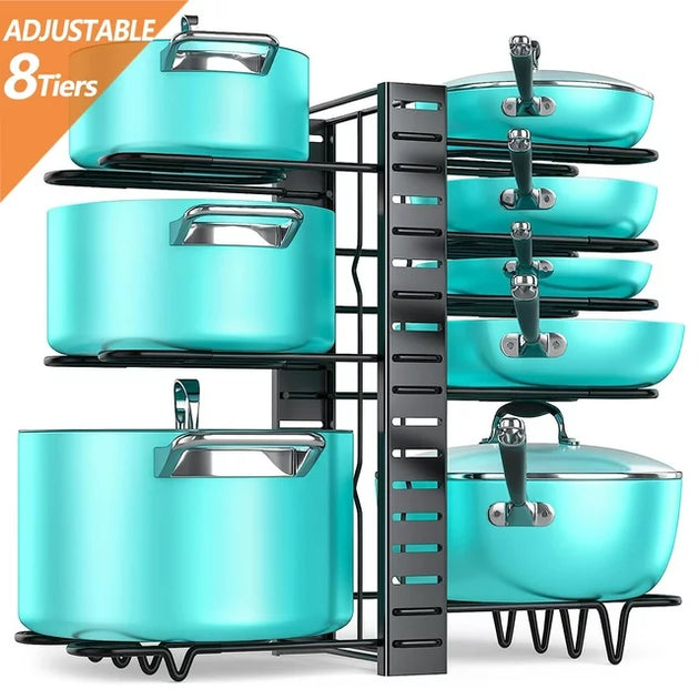 Adjustable 8-Tier Pot and Pan Rack Heavy Duty Kitchen Organizer | Happy ...